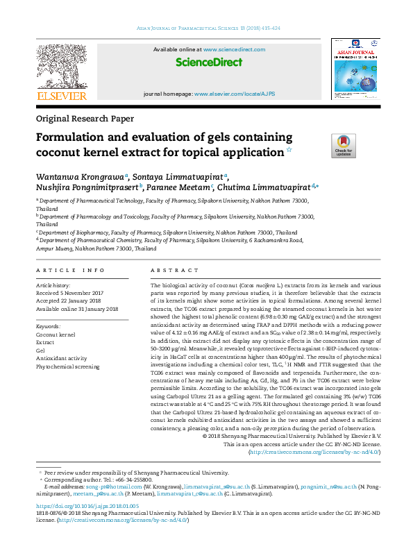 (PDF) Formulation and evaluation of gels containing coconut kernel ...