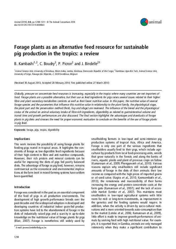 (PDF) Forage plants as an alternative feed resource for sustainable pig ...