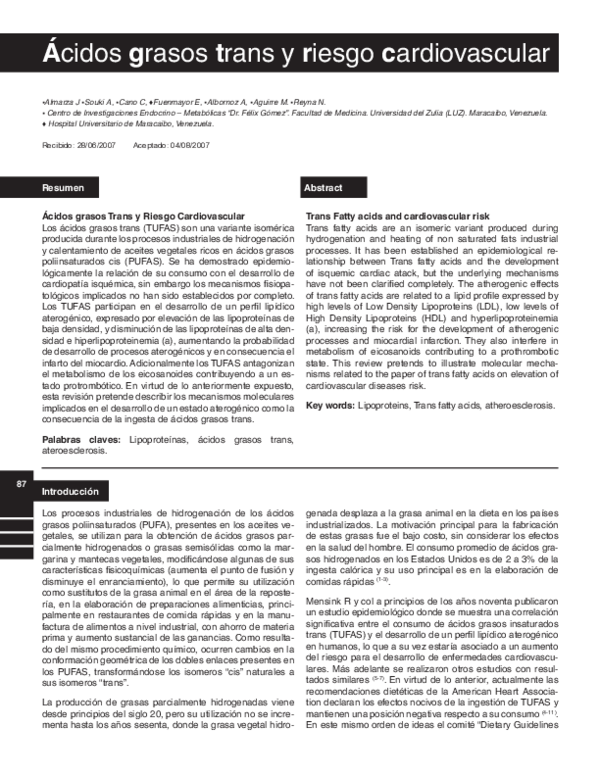 (PDF) Acidos grasos trans y riesgos cardiovascular