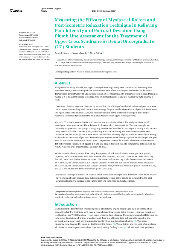 (PDF) Measuring the Efficacy of Myofascial Rollers and Post-isometric ...