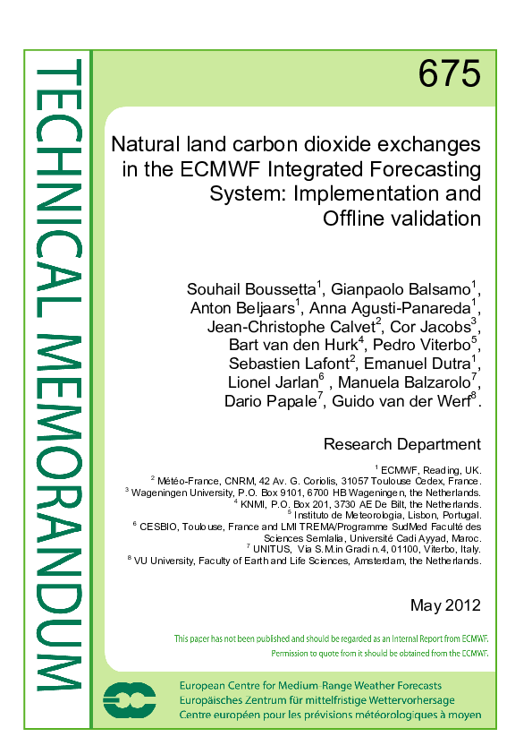 (PDF) Natural land carbon dioxide exchanges in the ECMWF integrated forecasting system ...