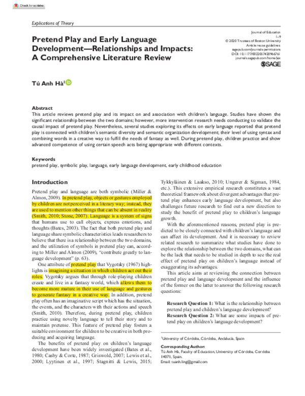 (PDF) Pretend Play and Early Language Development—Relationships and ...