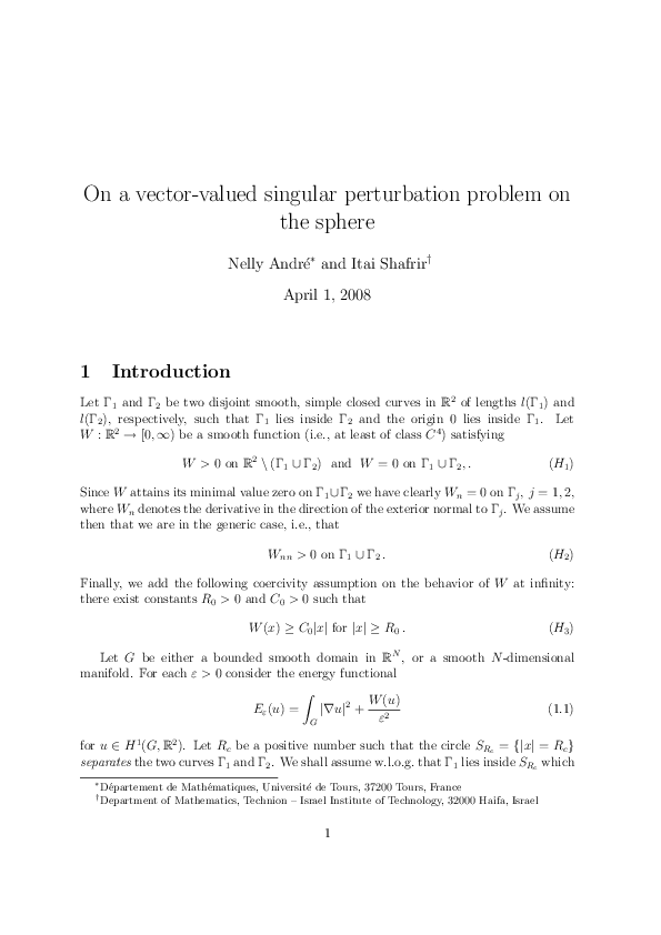 (PDF) On a Vector-Valued Singular Perturbation Problem on the Sphere