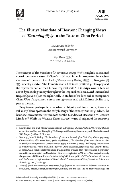 (PDF) 2023 "The Elusive Mandate of Heaven: Changing Views of Tianming ...