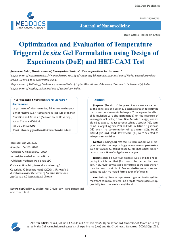 (PDF) Optimization and Evaluation of Temperature Triggered in situ Gel Formulation using Design ...