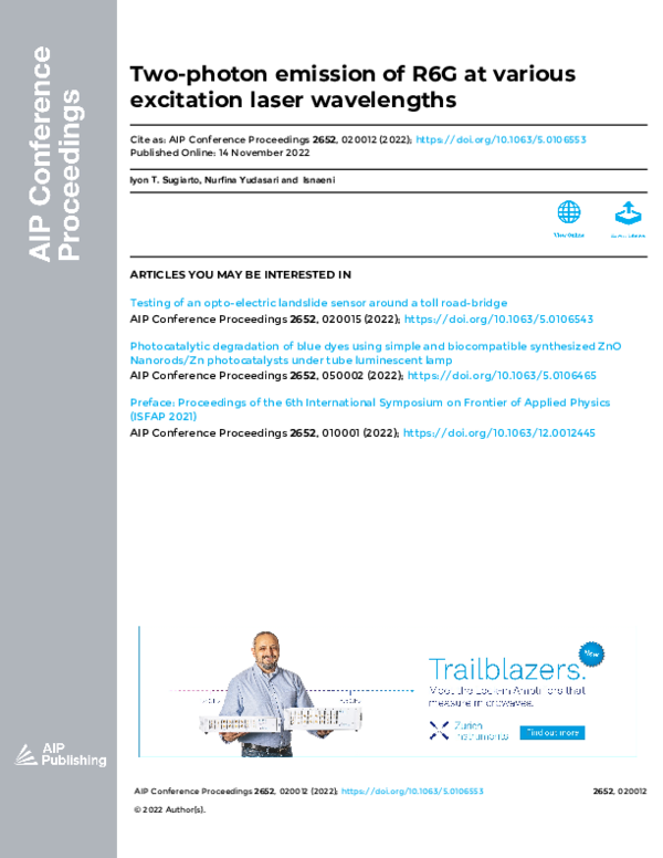 (PDF) Two-photon emission of R6G at various excitation laser wavelengths