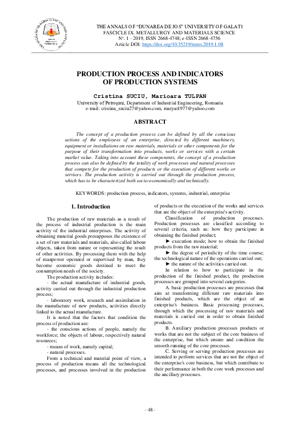 (PDF) Production Process and Indicators of Production Systems ...
