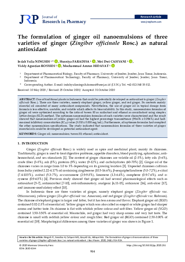 (PDF) The formulation of ginger oil nanoemulsions of three varieties of ...