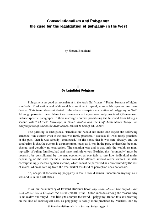 Pdf Consociationalism And Polygamy The Case For Legalization Of Polygamy In The West