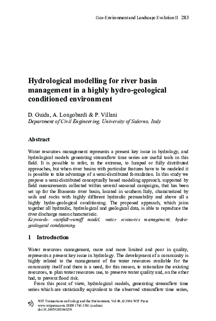 (PDF) Hydrological modelling for river basin management in a highly ...