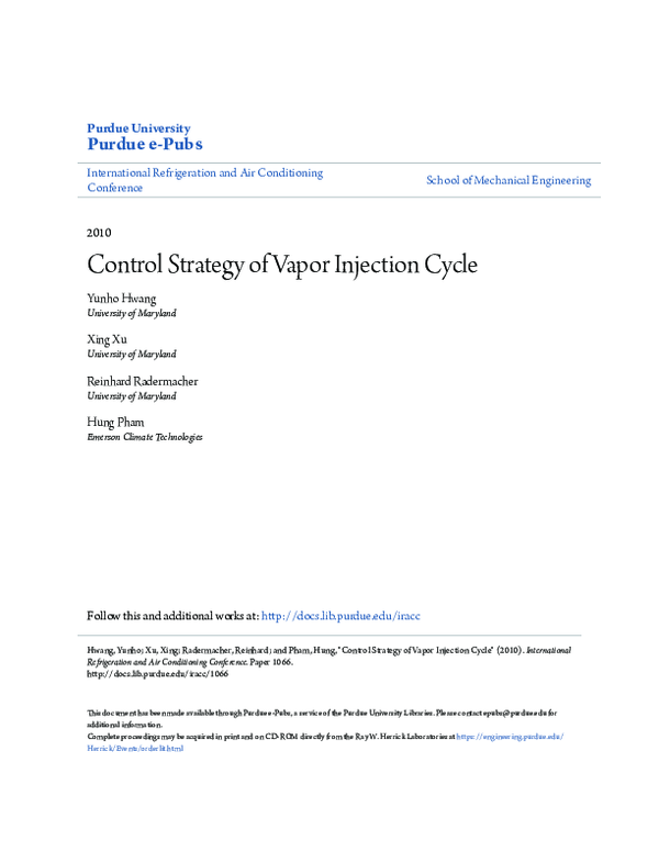 (PDF) Control Strategy of Vapor Injection Cycle