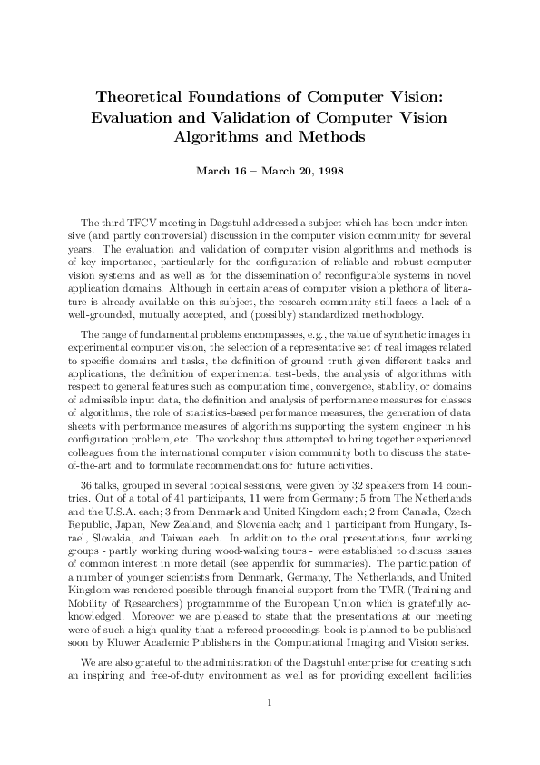 Pdf Theoretical Foundations Of Computer Vision Evaluation And Validation Of Computer Vision