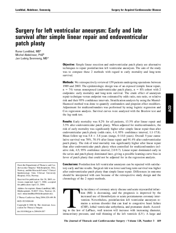 (PDF) Surgery for left ventricular aneurysm: Early and late survival ...
