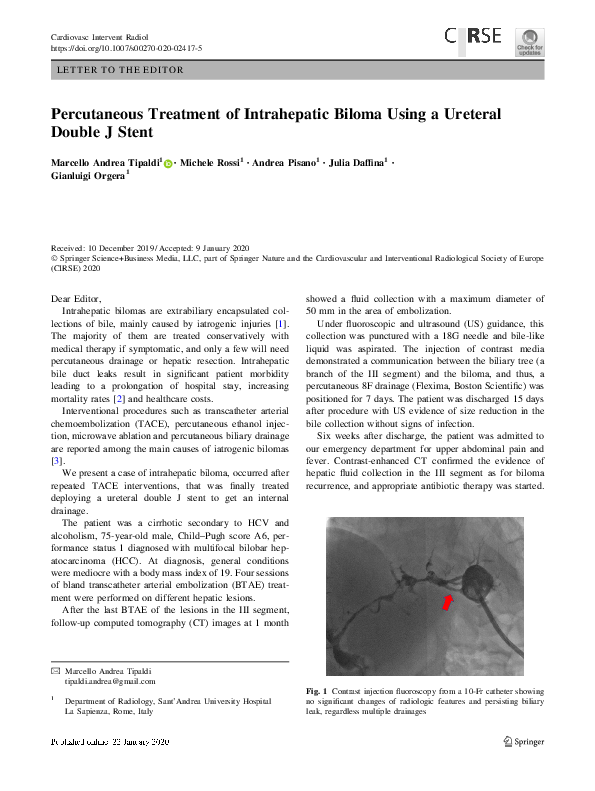 (PDF) Percutaneous Treatment of Intrahepatic Biloma Using a Ureteral ...