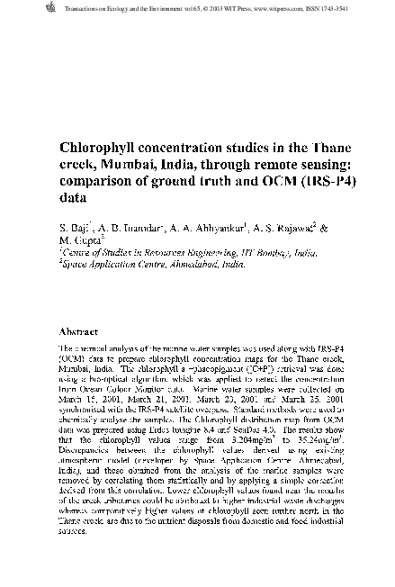 (PDF) Chlorophyll Concentration Studies In The Thane Creek, Mumbai ...