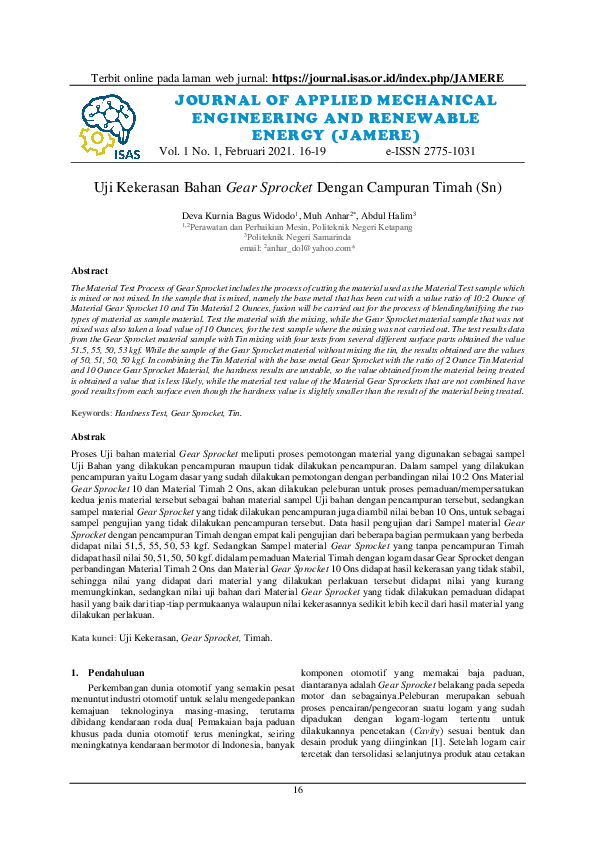 (PDF) Uji Kekerasan Bahan Gear Sprocket Dengan Campuran Timah (Sn)
