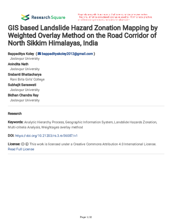 (PDF) GIS based Landslide Hazard Zonation Mapping by Weighted Overlay ...
