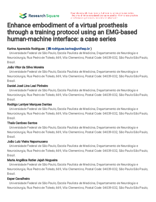 (PDF) Enhance embodiment of a virtual prosthesis through a training protocol using an EMG-based ...