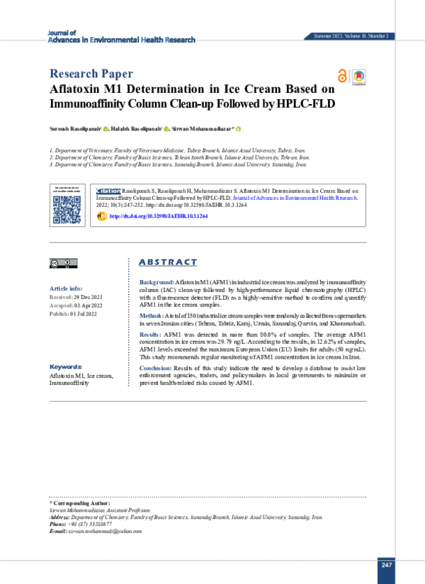Pdf Aflatoxin M1 Determination In Ice Cream Based On Immunoaffinity