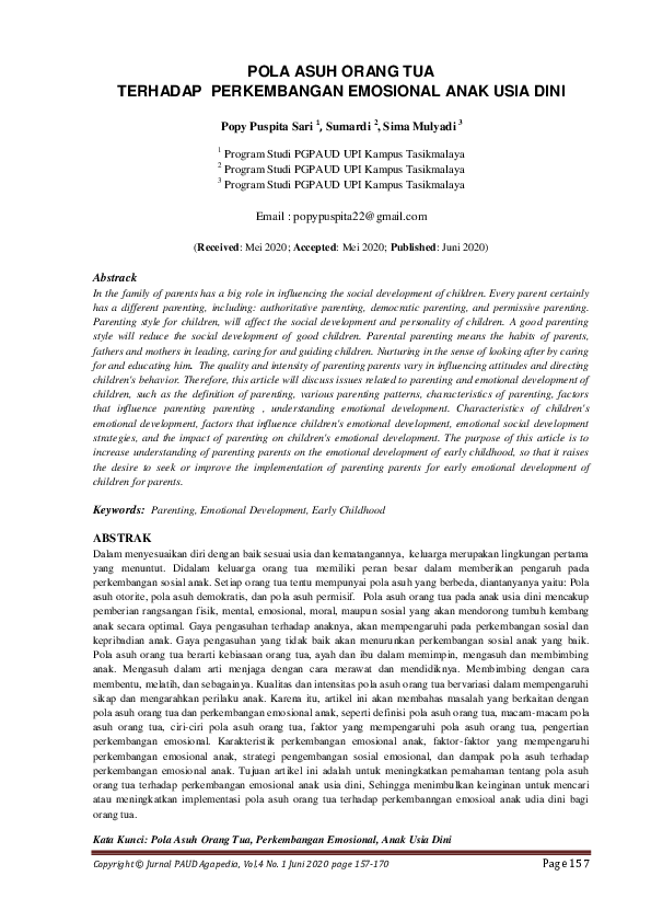 (PDF) Pola Asuh Orang Tua Terhadap Perkembangan Emosional Anak Usia Dini