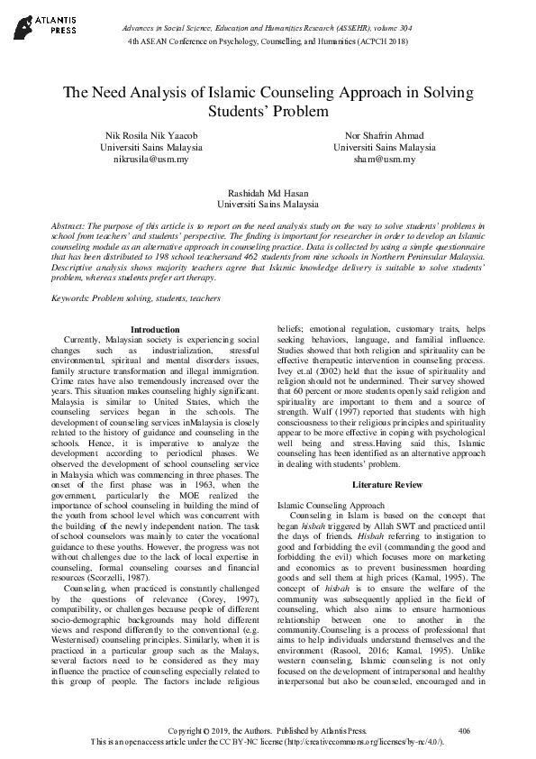 (PDF) The Need Analysis of Islamic Counseling Approach in Solving Students’ Problem