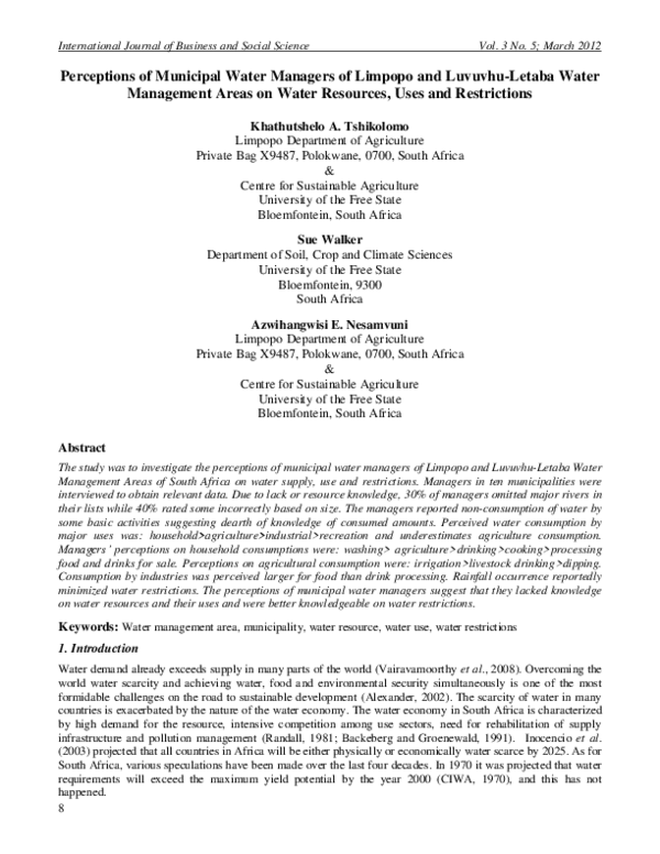 (PDF) Perceptions of municipal water managers of Limpopo and Luvuvhu-Letaba Water Management ...