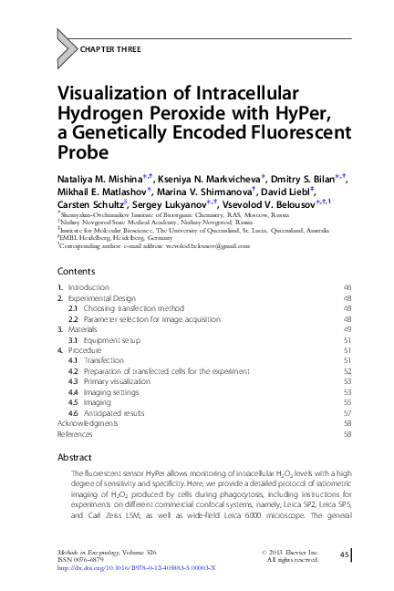 (PDF) Visualization of intracellular hydrogen peroxide with HyPer, a genetically encoded ...
