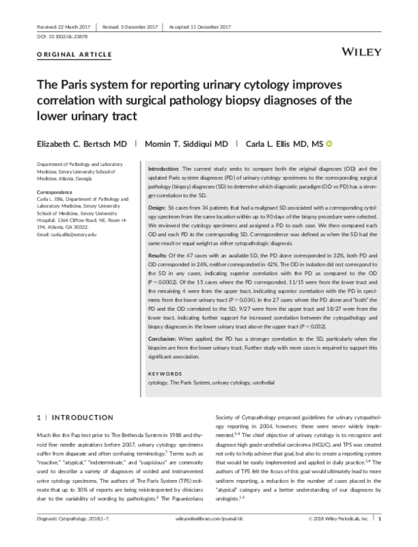 (PDF) The Paris system for reporting urinary cytology improves ...
