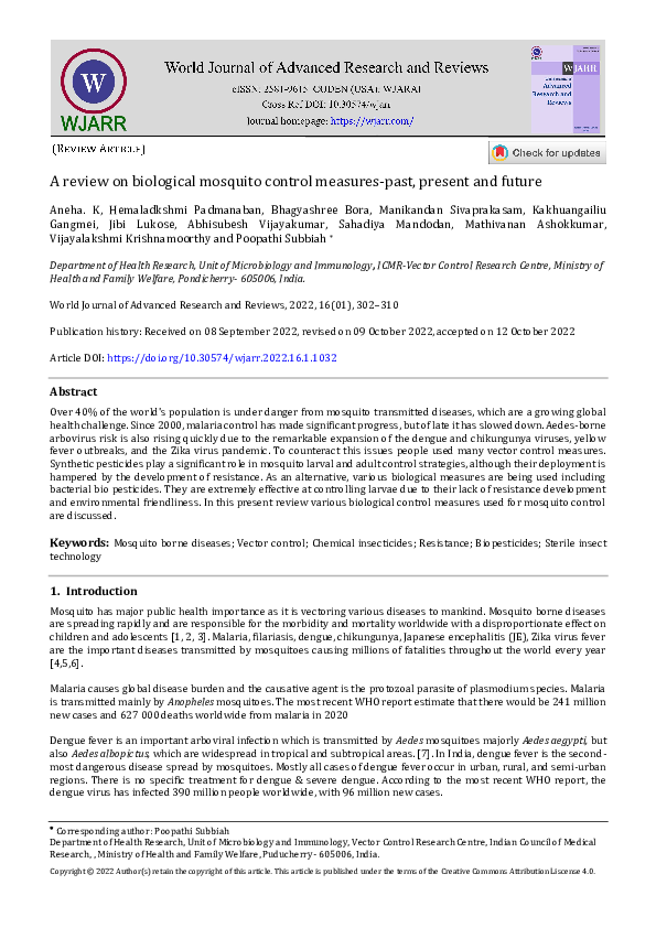 (PDF) A review on biological mosquito control measures-past, present ...