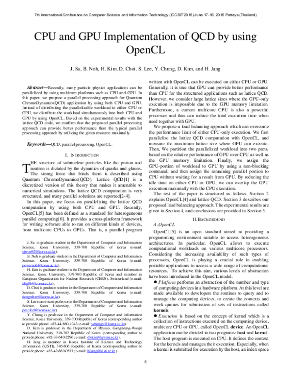 Pdf Cpu And Gpu Implementation Of Qcd By Using Opencl J Sa