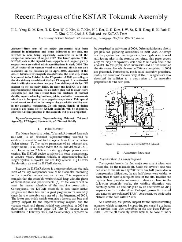 (PDF) Recent Progress of the KSTAR Tokamak Assembly