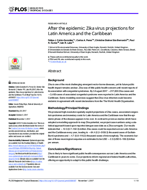 (PDF) After the epidemic: Zika virus projections for Latin America and ...