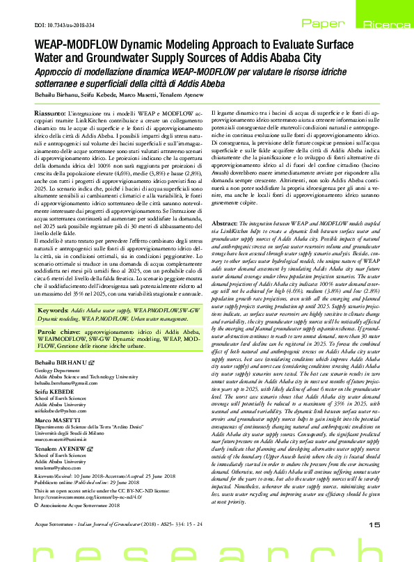 Pdf Weap Modflow Dynamic Modeling Approach To Evaluate Surface Water And Groundwater Supply