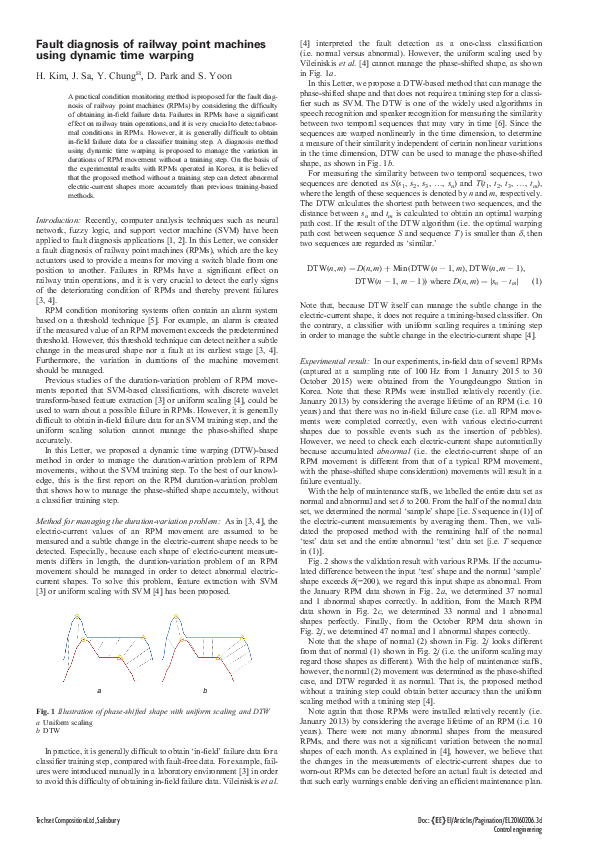 (PDF) Fault diagnosis of railway point machines using dynamic time warping