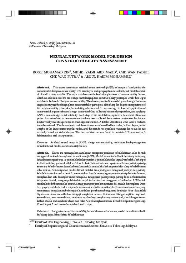 (PDF) Neural Network Model for Design Constructability Assessment
