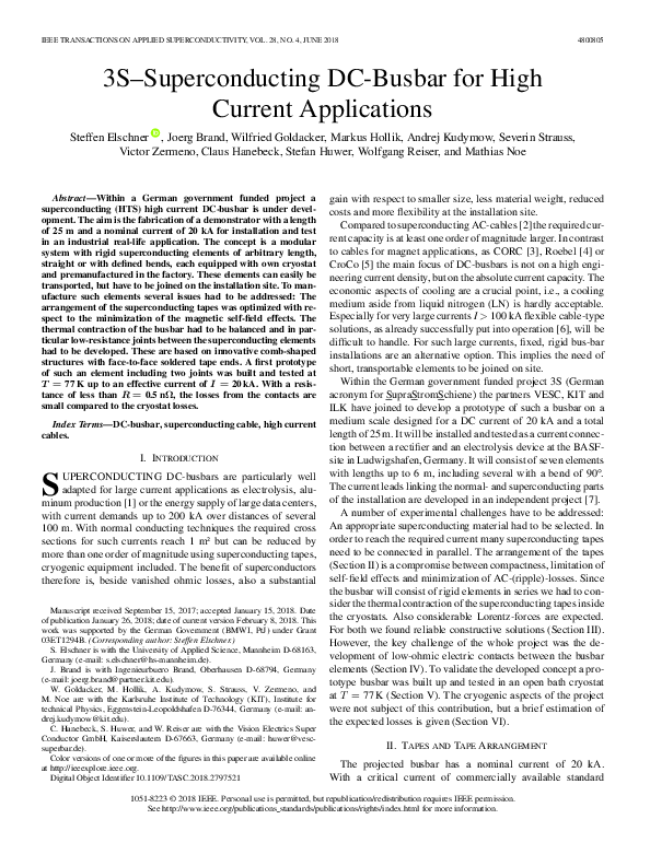(PDF) 3S–Superconducting DC-Busbar for High Current Applications