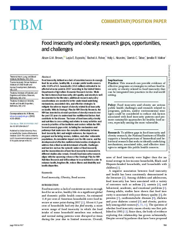 (PDF) Food insecurity and obesity: research gaps, opportunities, and ...