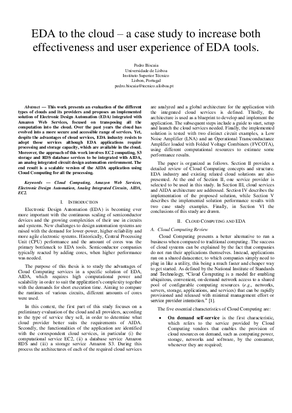 (PDF) EDA to the cloud – a case study to increase both effectiveness and user experience of EDA ...