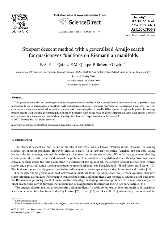 (PDF) Steepest descent method with a generalized Armijo search for quasiconvex functions on ...
