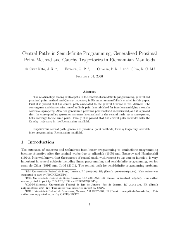 (PDF) Central Paths in Semidefinite Programming, Generalized Proximal-Point Method and Cauchy ...