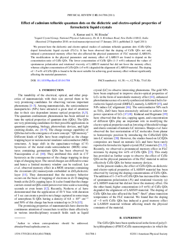 (PDF) Effect of cadmium telluride quantum dots on the dielectric and ...