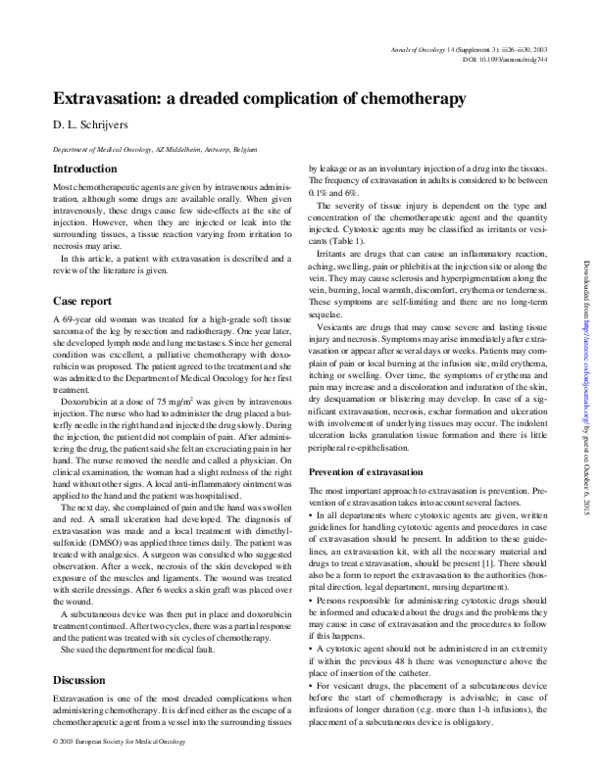 (PDF) Extravasation: a dreaded complication of chemotherapy