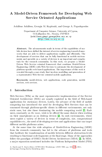 Pdf A Model Driven Framework For Developing Web Service Oriented