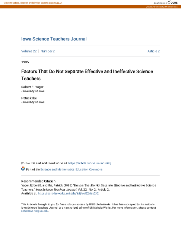 (PDF) Factors That Do Not Separate Effective and Ineffective Science ...