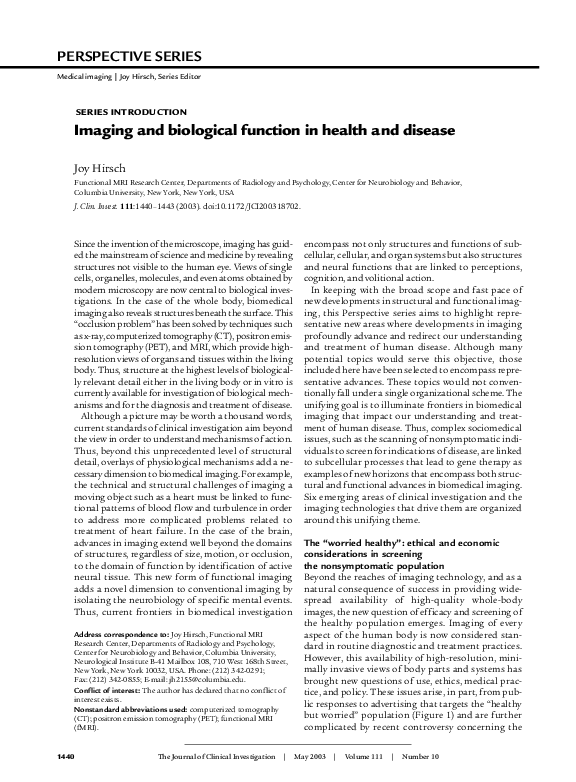 (PDF) Imaging and biological function in health and disease