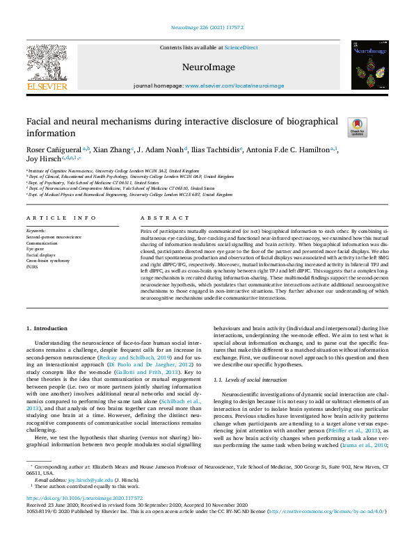 (PDF) Facial and neural mechanisms during interactive disclosure of ...