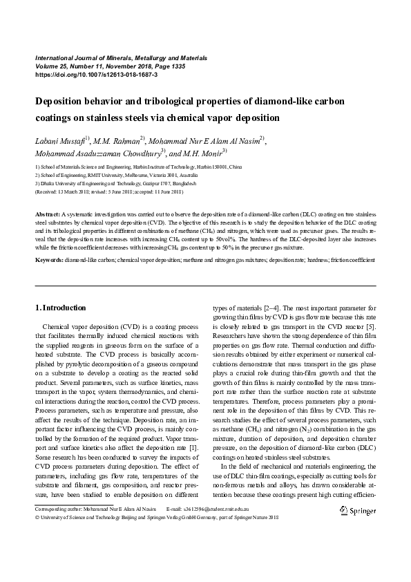 (PDF) Deposition behavior and tribological properties of diamond-like carbon coatings on ...