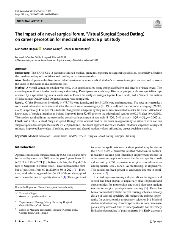 (PDF) The impact of a novel surgical forum, ‘Virtual Surgical Speed ...