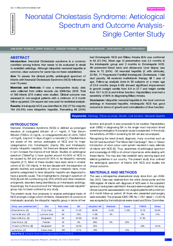 (PDF) Neonatal Cholestasis Syndrome: Aetiological Spectrum and Outcome ...