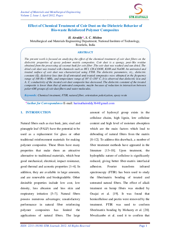 (PDF) Effect of Chemical Treatment of Coir Dust on the Dielectric ...